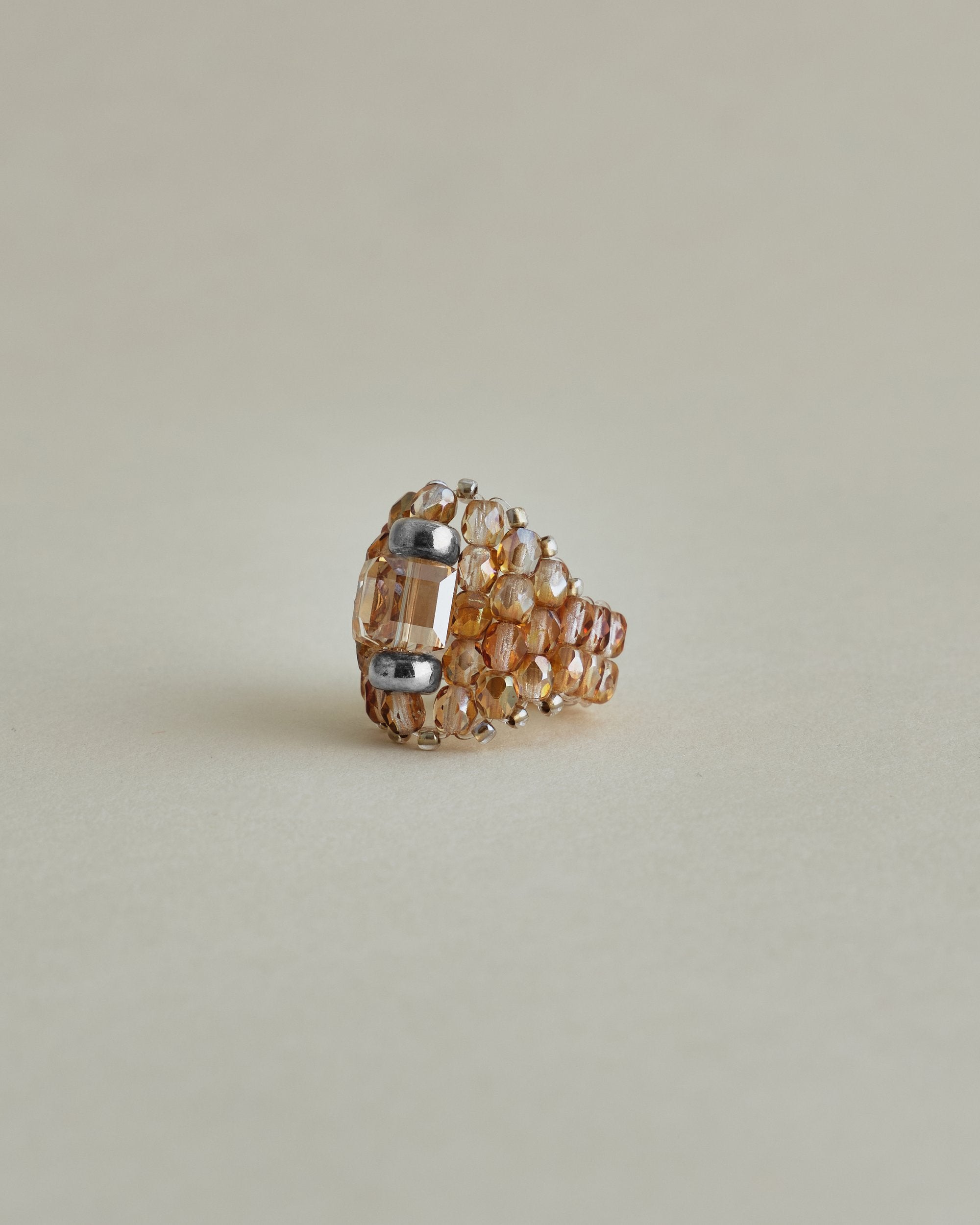 CRYSTAL BEADS RING with SILVER 925 BEIGE × BEIGE | TIE A KNOT